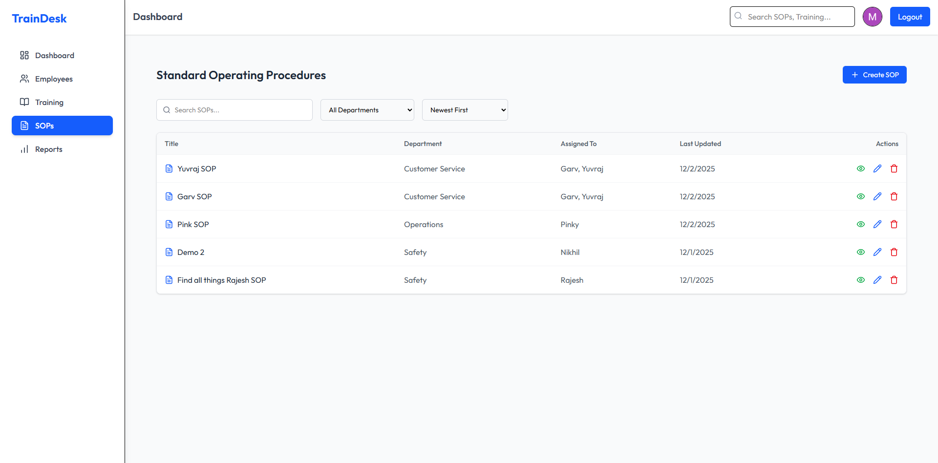 TrainDesk – Smart Employee Training & SOP Management